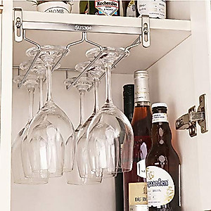 Wine Glass Rack, Stemware Glass Rack Under Cabinet Hold up to 8 Wine Glasses / 3 Rails Stemware Rack, Adjustable Stainless Steel Glasses Holder Storage Hanger for Kitchen, Bar (Silver)
