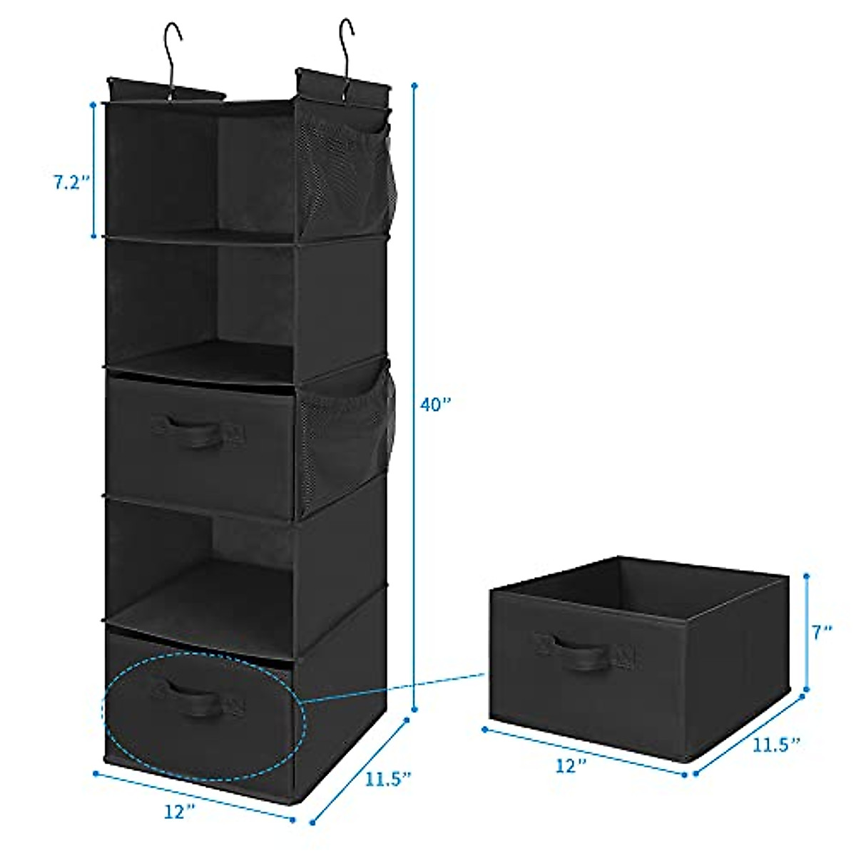 MAX Houser 6 Tier Shelf Hanging Closet Organizer and 5 Tier Shelf Hanging Closet Organizer, Closet Hanging Shelf with 2 Sturdy Hooks for Storage, Foldable,Beige and Black-D2