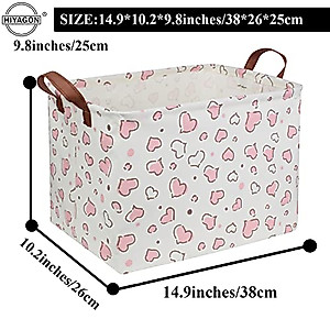 HIYAGON Pink Basket,Valentines Gift Baskets Empty,Cute Storage Bin,Baby Girl Basket, Kids Toy Basket,Rectangular Shelf Basket with Handles,Nursery(Pink Hearts)