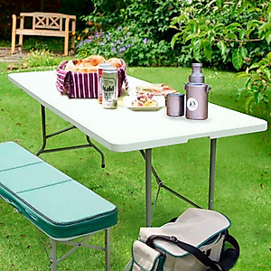 FORUP 6ft Table, Folding Utility Table, Fold-in-Half Portable Plastic Picnic Party Dining Camp Table (White)