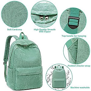 School Backpack for Teens Large Corduroy Bookbag Lightweight 17 inch Laptop Bag for Girls Women Casual High School College Work (Green, 17 inch)