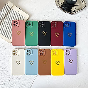 SmoBea Compatible with iPhone 13 Pro Max Case, Gold Heart Pattern Soft Liquid Silicone Shockproof Case for Women Girls Side Cute Plated Heart Pattern Slim Phone Case (Wine Red)