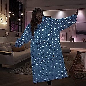 THREE POODLE Wearable Blanket Hoodie, Glow in The Dark Sherpa Hoodie, Oversized Hooded Blanket Sweatshirt for Adults Women Men Kids, Extremely Cozy, Warm, Soft, and Fuzzy