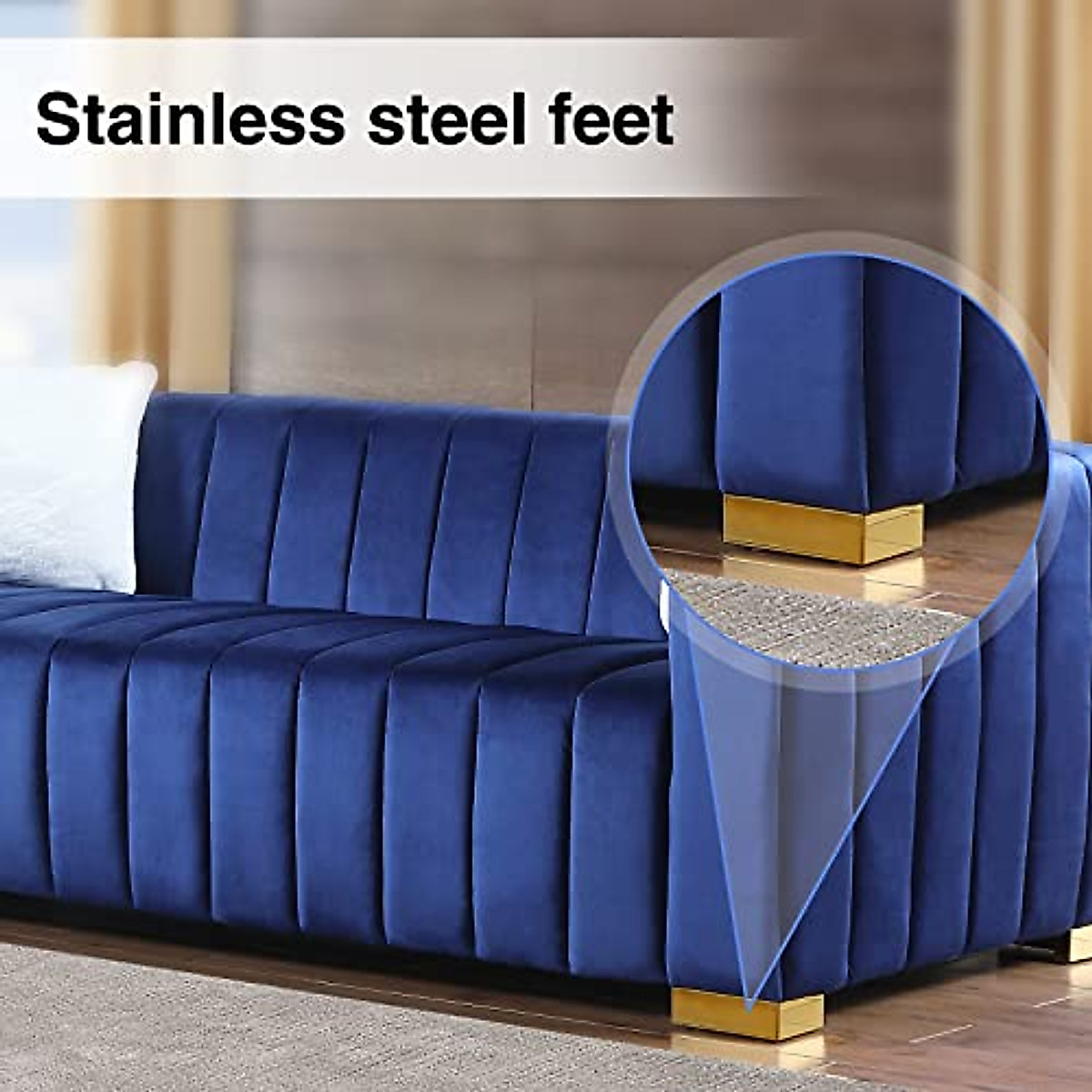 FCNEHLM Modern Velvet Sofa, 3 Seater Sofa for Living Room, Bedroom, Velvet Upholstered Sofa Couch with Stainless Steel Legs, 2 White Pillows Included