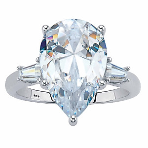 PalmBeach Platinum-plated Sterling Silver Pear Cut Cubic Zirconia Engagement Ring Sizes 7-10 Size 7
