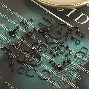 27pcs 16G Cartilage Earrings Hoops for Women Stainless Steel Cubic Zirconia Helix Tragus Piercing Couch Earrings Set Sparkle CZ Cartilage Piercings Studs