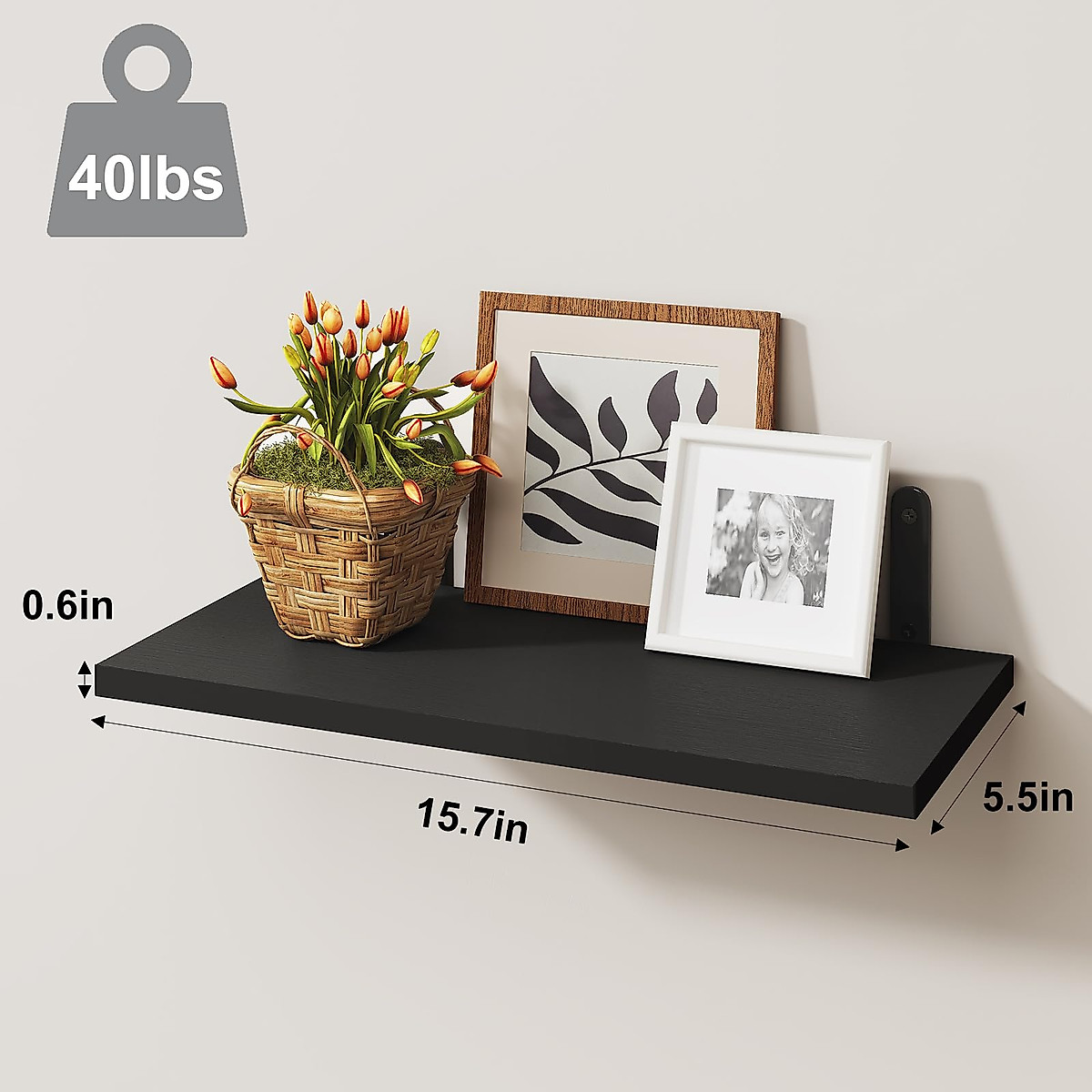 Fixwal Floating Shelves for Wall, 4 Sets Wall Shelves Farmhouse Wood Wall Shelf Wall Mounted Floating Shelves for Bedroom Decor, Bathroom Storage, Book Shelf for Wall - Black