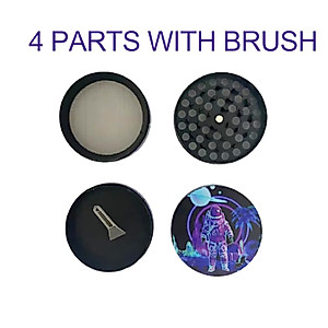 Spice Grinder 2.5 Inch - excellent grinder with zinc alloy holder, alloy color crusher, Cleaning brush for Bay Leaf, Basil, Rosemary, various models, mill rail and handy crank. (Purple Astronaut)