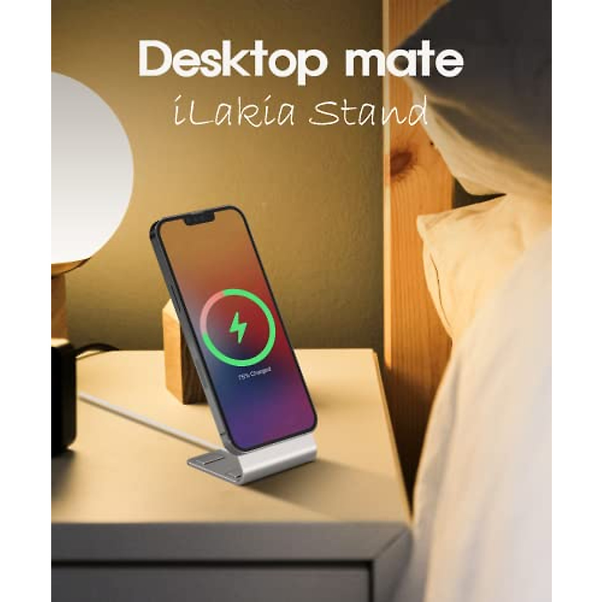 iLakia Cell Phone Stand for MagSafe Charger, Aluminum Charging Holder Dock Cradle for Desk, Mag-Safe Accessories Compatible with iPhone 14 13 12 Model Series, Silver Color (MagSafe Not Included)