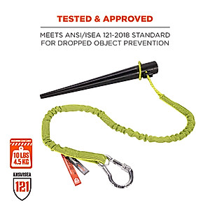 Ergodyne Squids 3100 Tool Lanyard with Single Carabiner and Adjustable Loop End, Standard Length, Lime