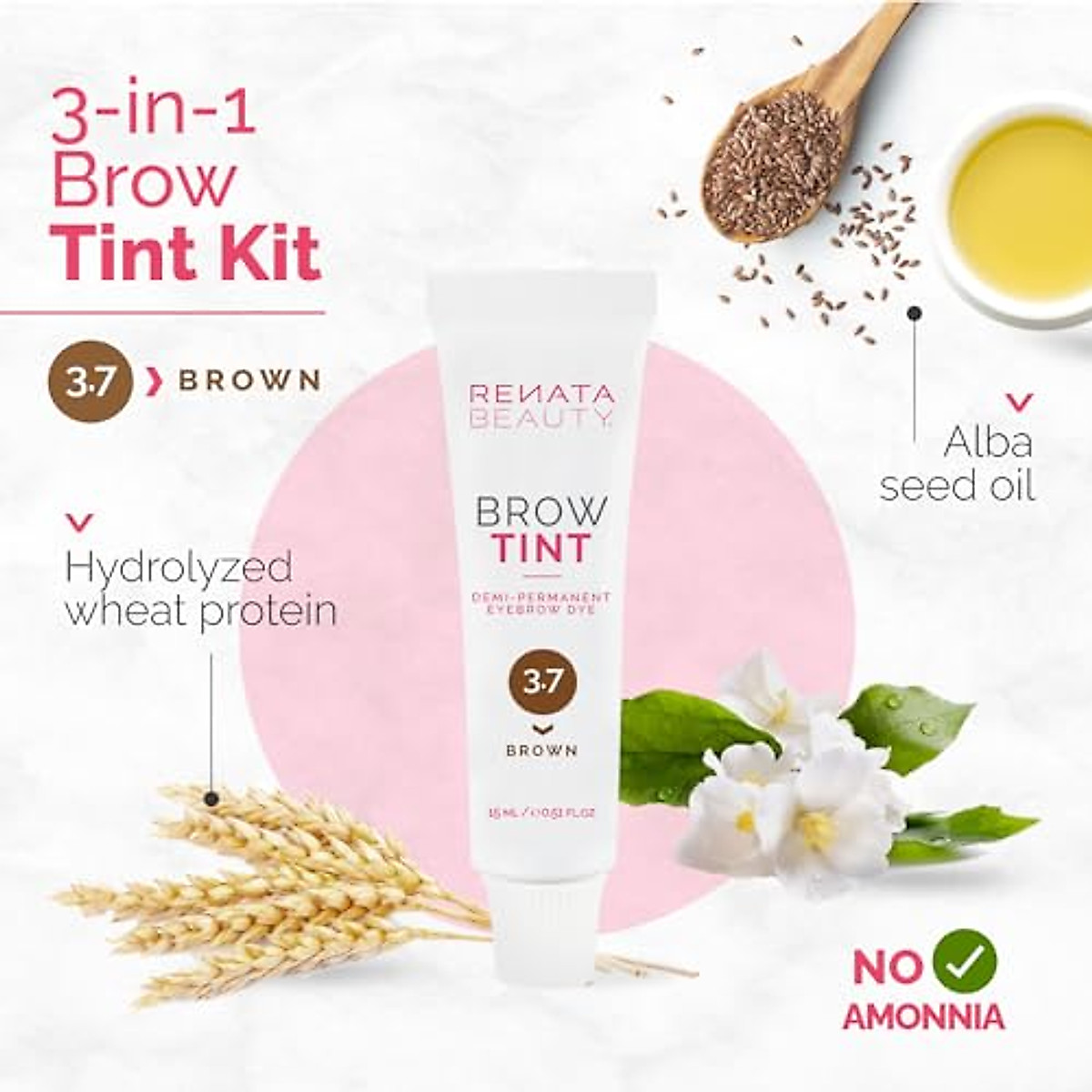 RB RENATA BEAUTY Lash and Brow Tint Kit – Eyelash & Eyebrow Tint Set – Dye Kit with Color Tint, Cream Developer and Styling Brush – Long-Lasting Effect Up to 4 Weeks – 30 Applications [Brown]