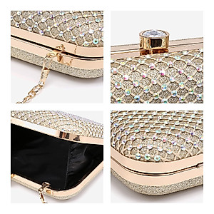 Dasein Womens Rhinestone Clutch Purse Sparkling Evening Bag with Crystal Clasp for Formal Prom Party Wedding (Gold)