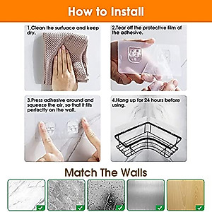 Corner Shower Caddy, 4-Pack Adhesive Bathroom Organizer with Soap Holder & 12 Hooks, Shower Organizer, Rustproof Stainless Steel Shower Organizer, No Drilling Shower Shelves for Bathroom/Kitchen