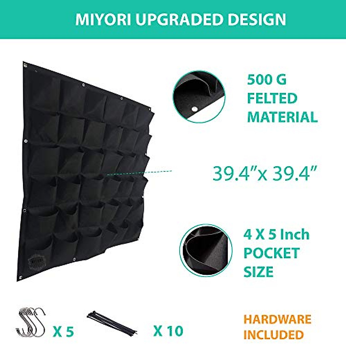 25 Pockets Vertical -Hanging Growing Bag Outdoor/Indoor Planter for Wall Garden Flower -Decor Fence Hanger with Wall Pockets Grow Planting Plant kit pots (25 Pockets, Black)