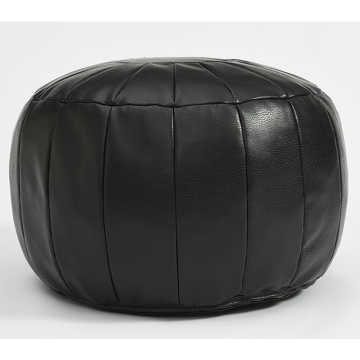 C COMFORTLAND Unstuffed Faux Leather Ottoman Pouf, Round Foot Rest Poof Ottomans, Floor Foot Stool Poufs, Bean Bag Cover with Storage for Living Room, Bedroom, Brown Black (No Filler)