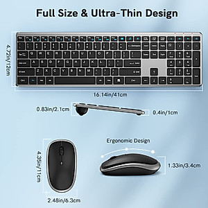 Trueque Wireless Keyboard and Mouse, Ultra Slim Silent Keyboard with Responsive & Low Profile Keys, Tilt Angle, Sleep Mode, 2.4GHz USB Cordless Mouse Combo for Computer, PC, Chromebook (Mac-Gray)