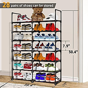 7-Tier Shoe Rack Storage Organizer for Closet, 28 Pairs Shoes and Boots Shelf Organizer, Durable Metal Pipes and Plastic Connectors Shoe Shelf Organizer for Entryway, Hallway, Living Room, Black