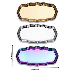 Lemonadeus Wave-Shape Stainless Steel Tray, Cosmetics Jewelry Display Organizer,Trinket Dish, Candle Tray, Vanity Bathroom Ring Holder Tray,Storage Tray Dish Plate (Iridescent Rainbow)