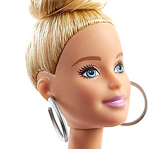 Barbie Fashionistas Doll #142 with Blonde Updo Hair Wearing Pink & Golden Plaid Dress, White Sneakers & Earrings, Toy for Kids 3 to 8 Years Old