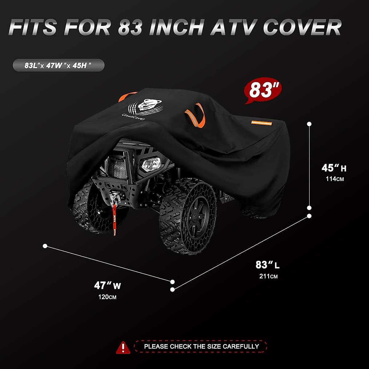 ClawsCover ATV Cover Waterproof Outdoor Heavy Duty XL-Plus 83 Inch Fadeless 420D Oxford Cloth Quad ATC 4 Wheeler Covers All Season All Weather UV Protection for Kawasaki Yamaha Suzuki Honda Polaris