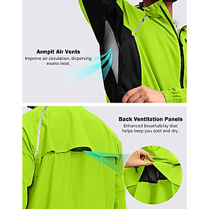 Men's Cycling Rain Jackets Waterproof Running Windbreaker Hooded Reflective Bike Hiking Biking Windproof Bicycle Riding(Fluorescent Yellow/Black,4XL)