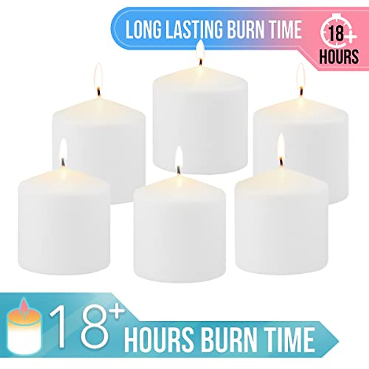 Stonebriar 18 Hour Long Burning Unscented Pillar Candles, 3x3, White , Pack of 6
