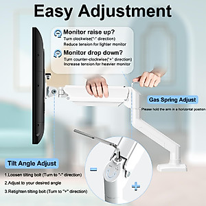 ErgoFocus Single Monitor Mount Arm Fits Monitor up to 32 Inch, Monitor Desk Mount Holds 4.4-19.8lbs Computer Screen, Full Motion Gas Spring Monitor Desk Mount, VESA Mount, White