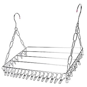 KJAOYU Stainless Steel Sock Drying Rack with 36 Clips,Clothes Drying Rack - Stainless Steel Socks Shoes Hanger Organizer with 36 Clips for Balcony