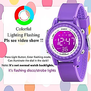 Venhoo Kids Watch Silicone Color Flashing Light Outdoor Sport Toddler Wrist Watch with Luminous Alarm Stopwatch for 3-12 Ages Little Girls Boys Child-Deep Purple