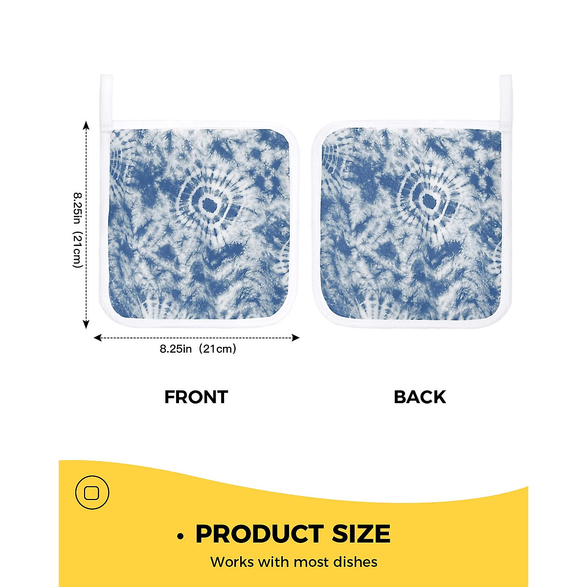 Pot Holders for Kitchen Spiral Tie Dye Pattern Heat Resistant Potholders Blue Color Dyed Batik Ethnic Style Hot Pads Non Slip Kitchen Pot Holders Set of 2 for BBQ Cooking Baking Grilling