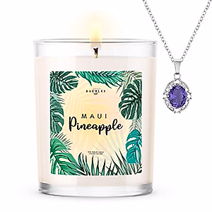 Kate Bissett Baubles Maui Pineapple Scented Premium Candle and Jewelry with Surprise Pendant Inside | 10 oz Large Candle | Made in USA | Parrafin Free