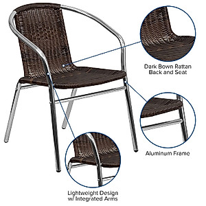 Flash Furniture Lila 4 Pack Commercial Aluminum and Dark Brown Rattan Indoor-Outdoor Restaurant Stack Chair