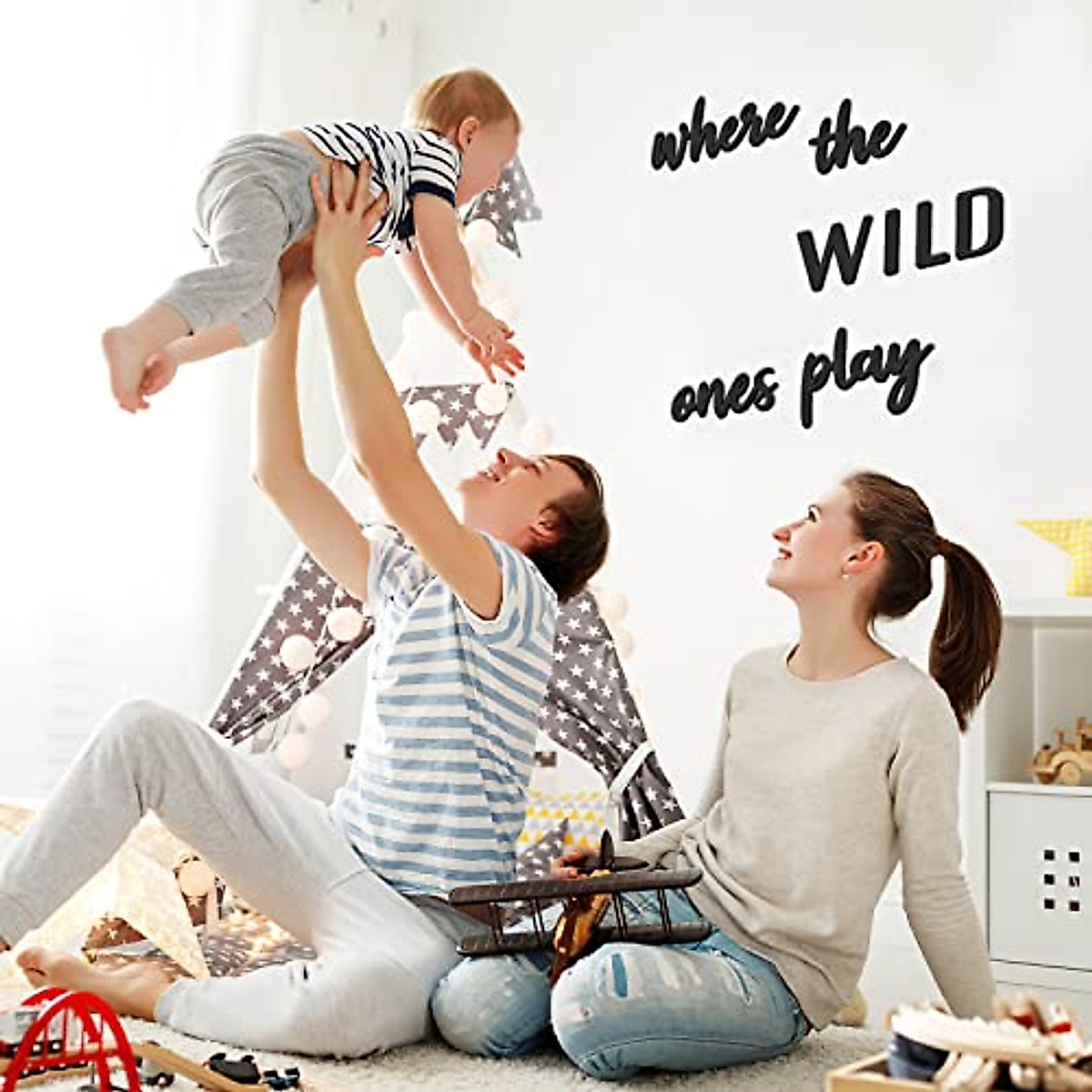 Xylolfsty Playroom Wall Decor, Where the Wild Ones Play Room Sign Wooden Wall Art Decoration for Boys and Girls Toy Room Kids Toddler Nursery Room Bedroom Home Word Cutouts Sign 8 pcs