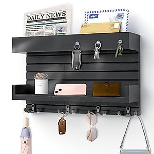 Key Holder for Wall Decorative Wall Mounted Mail Holder with 4 Key Hooks, Wooden Key Rack Mail Sorter Organizer, Double Shelf Key Hanger Mail Key Organizer, Rustic Home Decor for Entryway Hallway