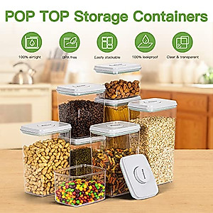 Uamector Pop Airtight Food Storage Containers with Lids, Top Pop One Button Control, BPA-Free Air Tight Stackable Dry Cereal Container Set for Pantry Snack Coffee Sugar Kitchen Pantry Organization