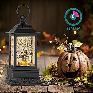 Halloween Snow Globe, Halloween Decorations for Home, Glittering Lighted Lantern Black Cat Fall Autumn Decor