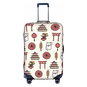 Japanese Lucky Cats Asian Oriental Travel Luggage Cover Fits 18-32 Inch Luggage, Stretch Suitcase Cover Protector with Concealed Zipper for Wheeled Suitcase Tsa Approved