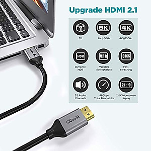 QGeeM 8K HDMI Cable 6FT 48Gbps Ultra High Speed HDMI Cord,Compatible with Apple TV,Roku,Samsung QLED,Sony LG,Nintendo Switch,Playstation,PS5,PS4,Xbox One Series X,Ultra HD HDMI 2.1 Cable