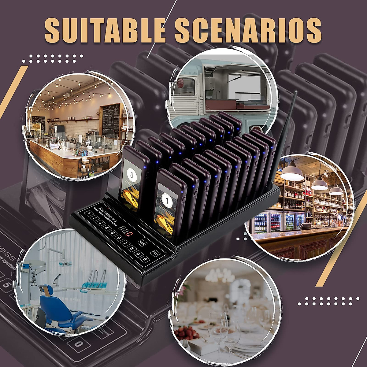 Retekess T112 Restaurant Pager System,Restaurant Buzzer with Transmitter and 20 Chargeable Pagers for Restaurant,Food Truck,Hospital,Church