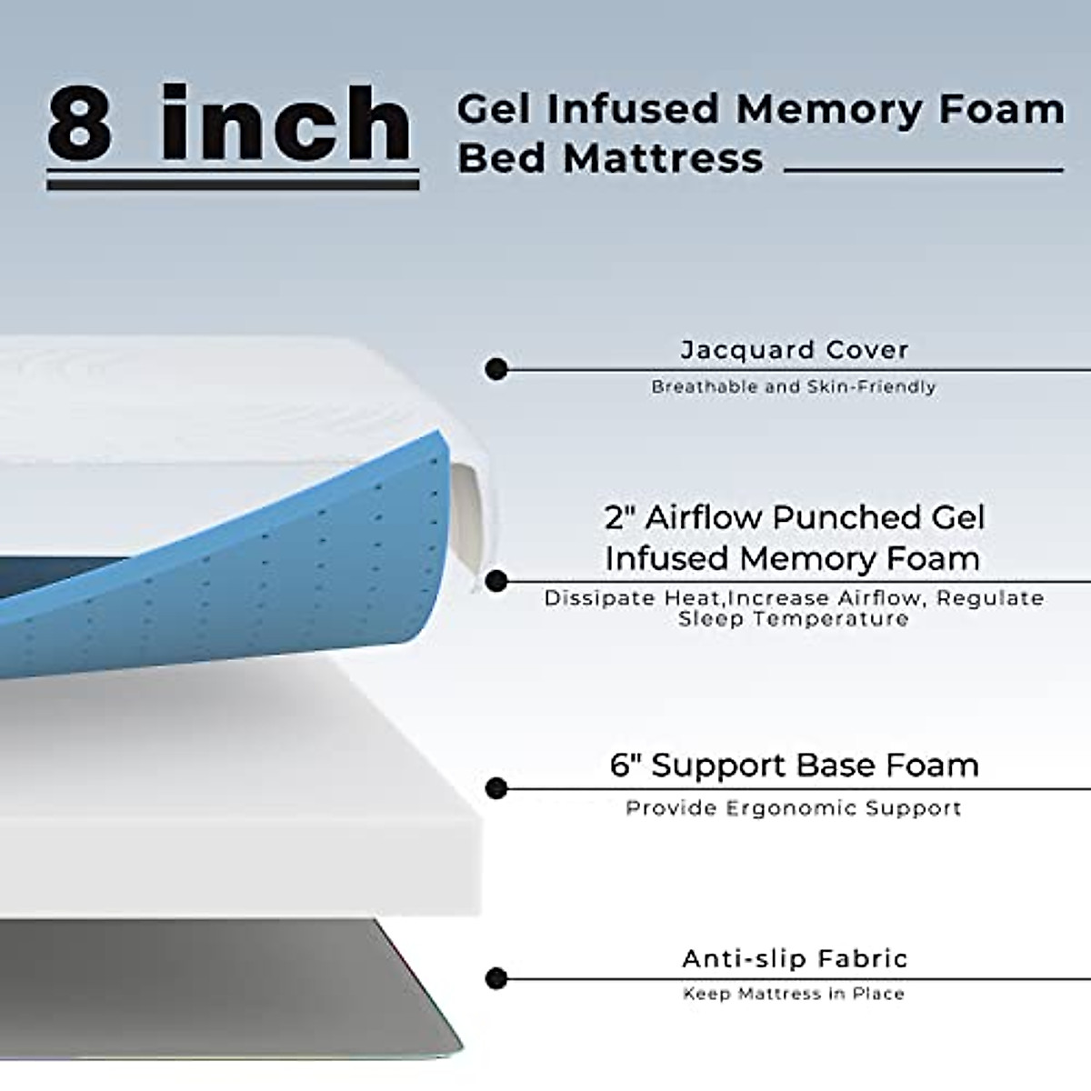 KOMFOTT 8 Inch Mattress Queen Size, Cooling-Gel Memory Foam Mattress with Jacquard Cover, Pressure Relief & Spine Protection, Medium Firm Mattresses, CertiPUR-US Certified Queen Bed Mattress in a Box
