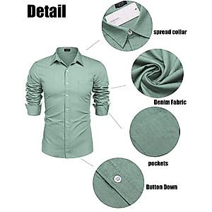 COOFANDY Mens Casual Dress Shirt Long Sleeve Button Down Shirts Untucked Shirts Slim Fit Light Green