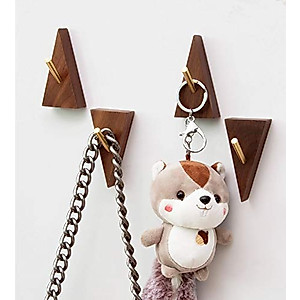 4 Pack Wall Hooks, Natural Black Walnut Coat Hooks Wall Mounted Free from Punching Hooks for Hanging Bathroom Towels,Entryway Wall Hangers Hooks for Keys, Hats,Ties.（Brass Hook+ Black Walnut）