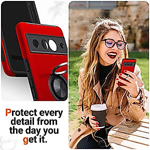 KOVASIA Designed for Google Pixel 7 Pro,Case with 360° Ring Stand, Multi-Layer Protective Case, Shockproof Cover for Google Pixel 7 Pro Case,Red