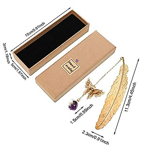 Feather Metal Bookmark Vintage Gift: Creative Book Mark with Butterfly Eternal Flower Crystal Pendant for Teachers Students Friends Lover Readers Kids Girls Women