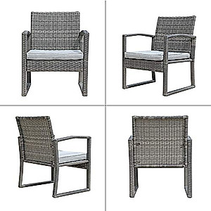 Patiorama 3 Pieces Outdoor Patio Furniture Set, Outdoor Wicker Conversation Set, Patio Rattan Chair Set, Modern Bistro Set with Coffee Table, Garden Balcony Backyard Poolside (Light Gray)