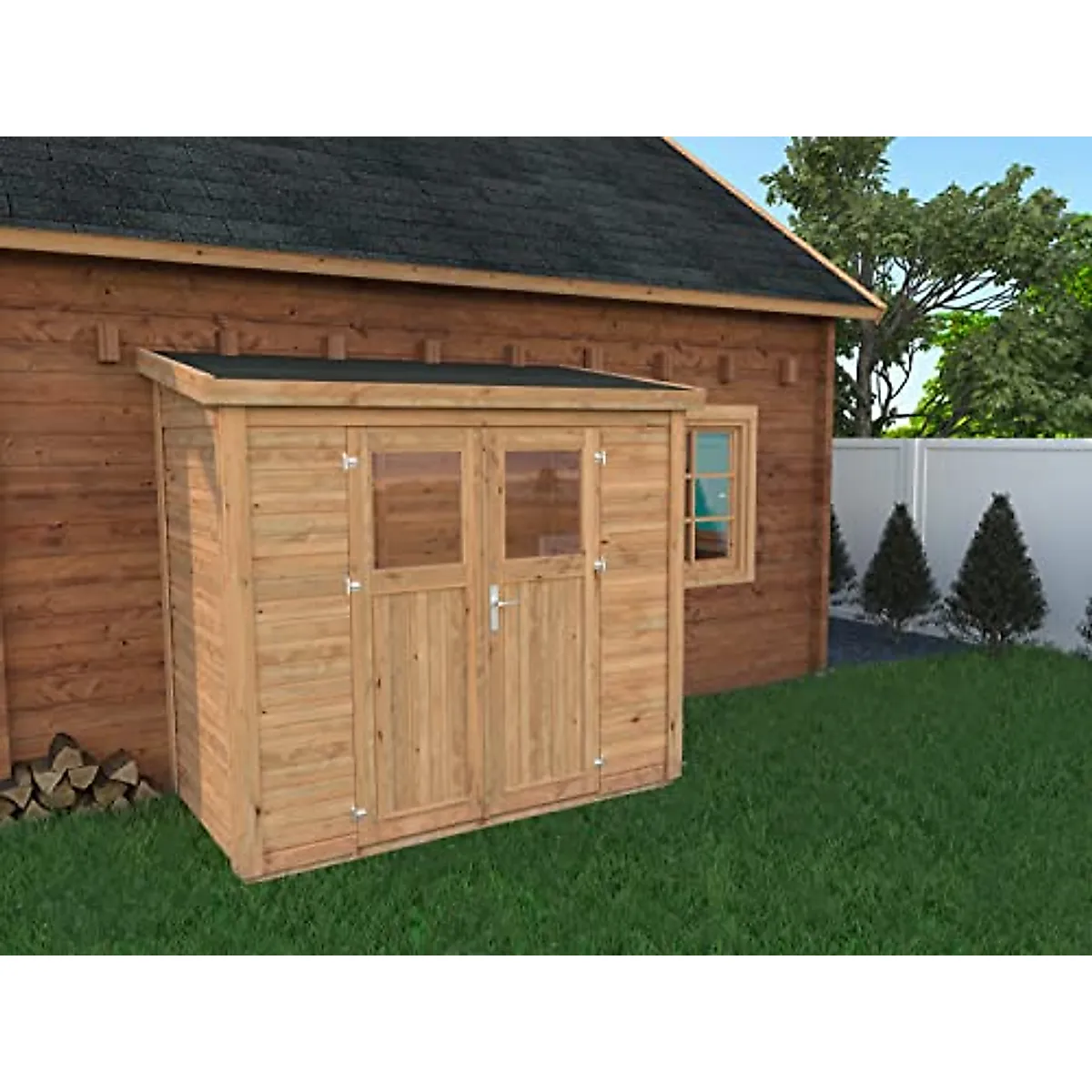 Leisure Season Urbano Lean to Shed Kit - Modern Weatherproof Outdoor Storage Shed with Floor, Doors, Plexiglass Windows, Pent Roof - Nordic Spruce Wood Shed Kit - Medium Brown, 8'x4' (URB8X47853)