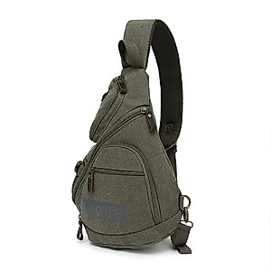 Canvas Sling Bag Crossbody Backpack Over Shoulder Daypack Casual Cross Chest Side Pack Outdoor Cycling Hiking Travel (Green)