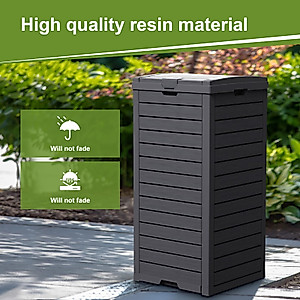 PatioZen 31 Gallon Outdoor Trash Can, Waterproof Trash Can Cabinet for Outside, Resin Garbage Bin with Lid and Drip Tray for Easy Cleaning for Patios, Kitchens, and Outdoor Entertaining（Black）