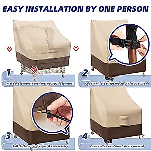 Lafaso Patio Chair Cover for Outdoor Furniture, 600D Heavy Duty Oxford Cloth Chair Covers Waterproof, Heavy Duty Deep Seat Outdoor Chair Cover Set of 4 (Beige/Brown, Large)