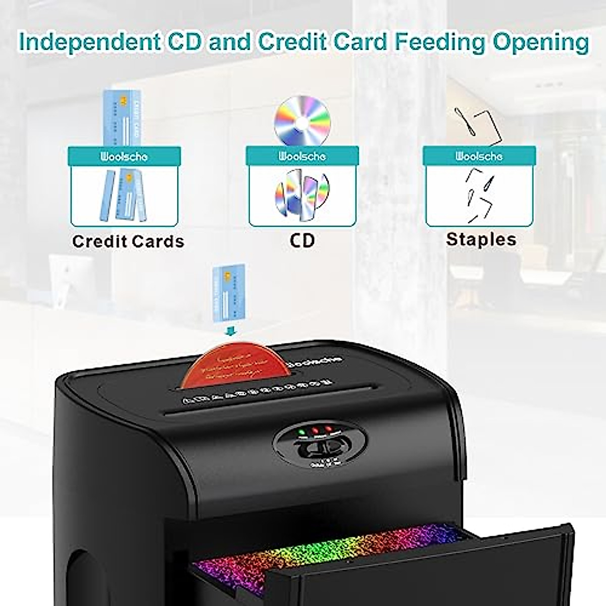 Woolsche Paper Shredder, 10-Sheet Micro Cut with 4.76-Gallon Pull Out Basket, P-6 Security Level, 3-Mode Design Shred Paper and CD/Credit Card, Durable&Fast with Jam Proof System Shredder for Office